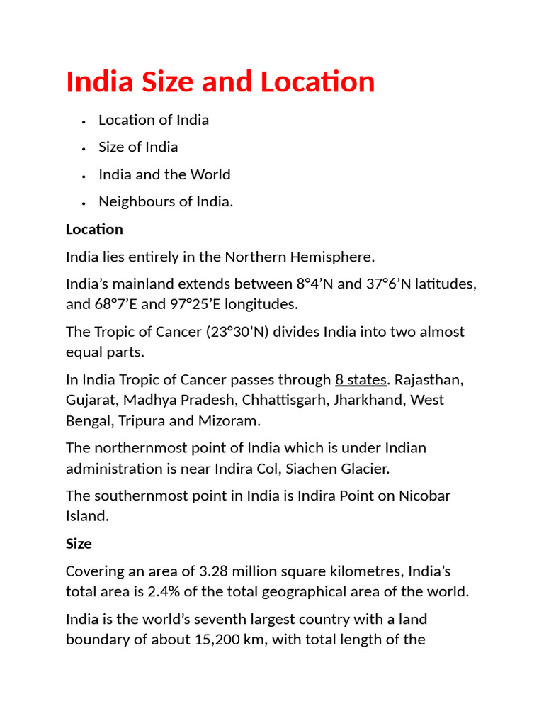 India Size and Location (Notes) | PDF