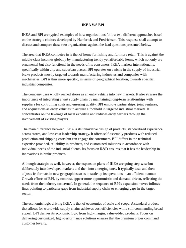 IKEA vs BPI: Strategic Business Comparison | PDF | Supply Chain ...