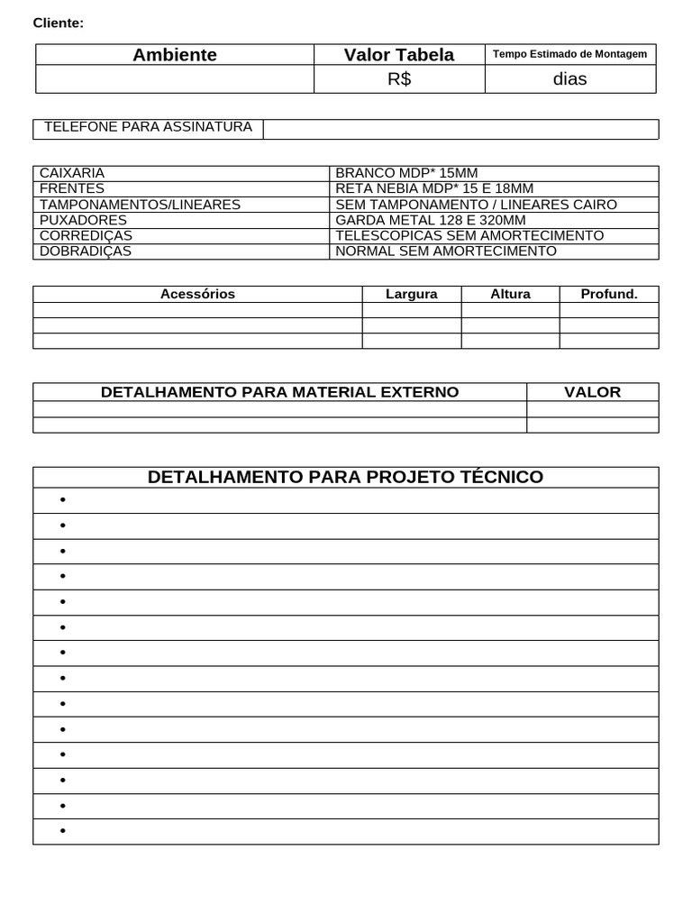 Ficha de Detalhamento para Projeto Técnico | PDF