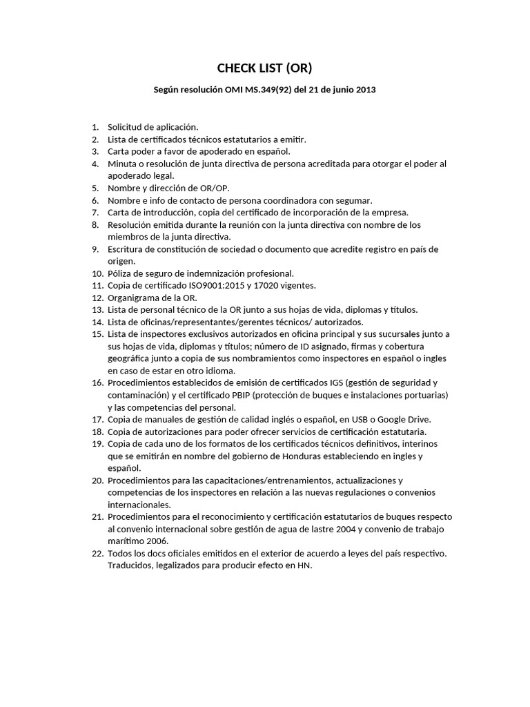 CHECK LIST ORs | PDF