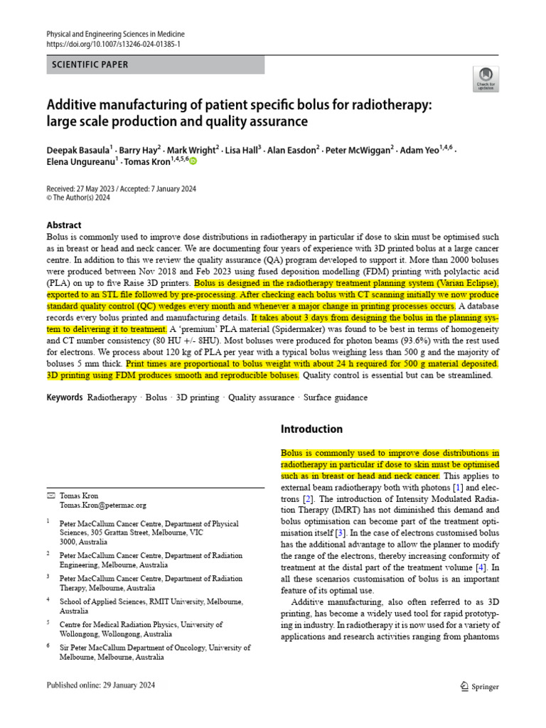 3D Printed Bolus for Radiotherapy: QA & Production | PDF | Radiation ...