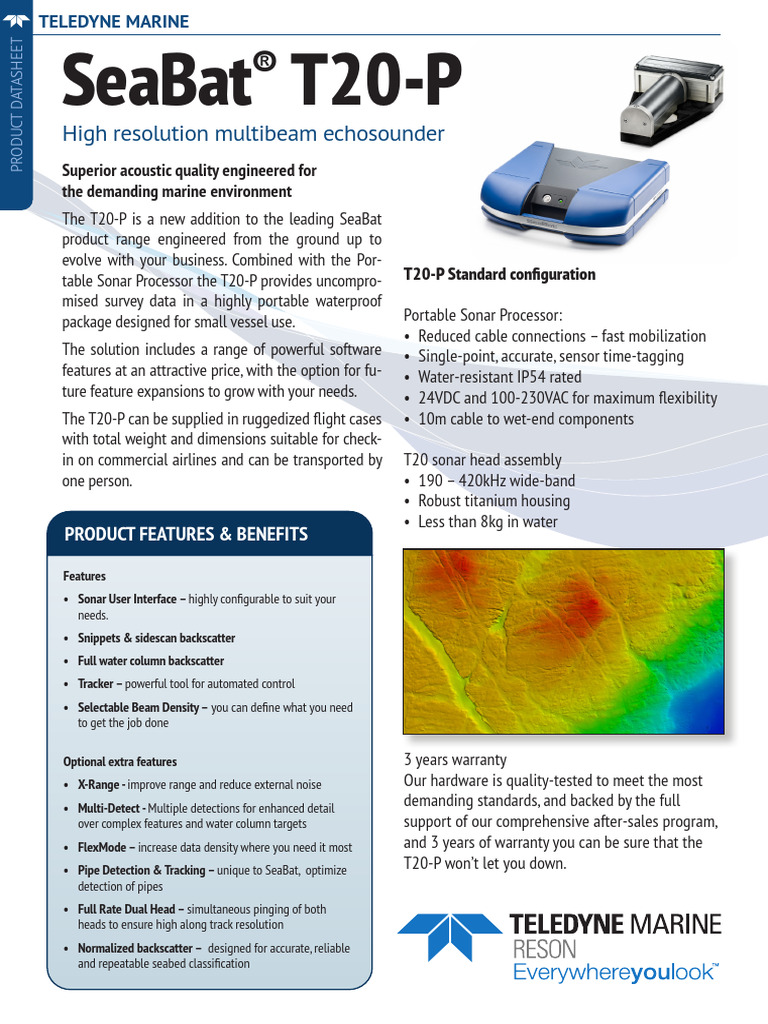 Teledyne SeaBat T20-P Echosounder Datasheet | PDF | Sonar | Equipment