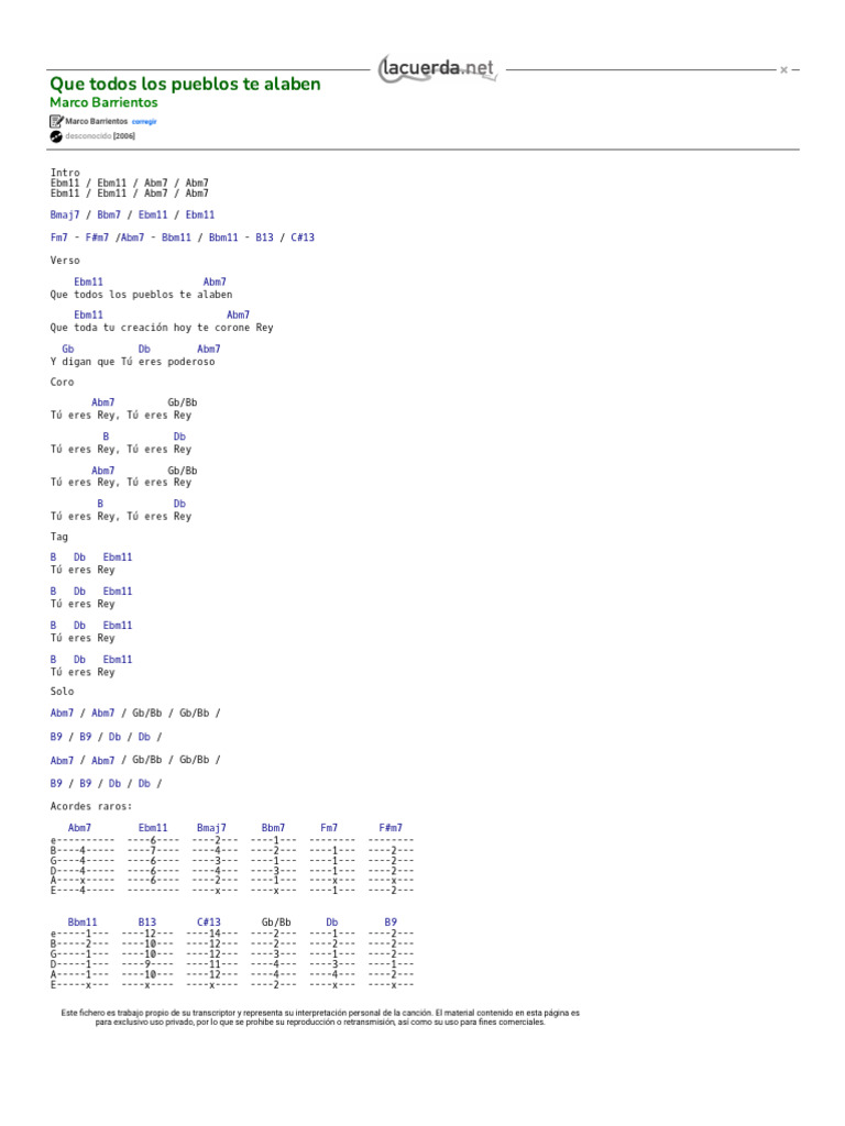 QUE TODOS LOS PUEBLOS TE ALABEN, Marco Barrientos_ Acordes | PDF