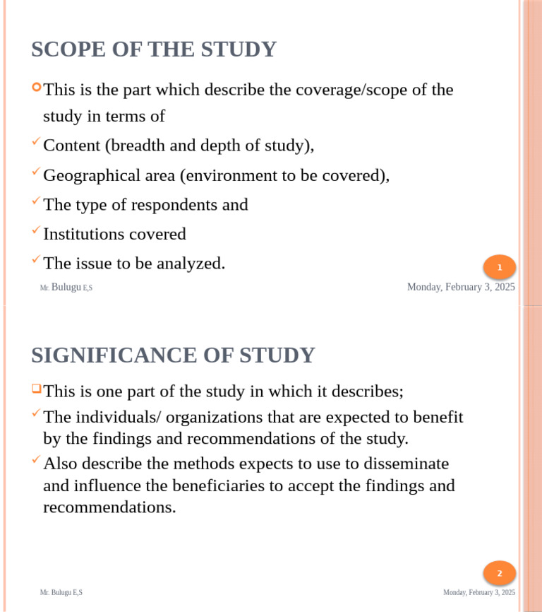 Scope of The Study: Monday, February 3, 2025 Bulugu | PDF