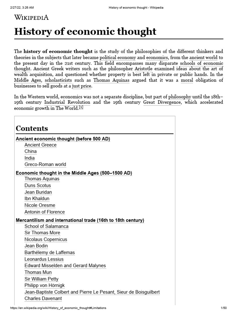 History of Economic Thought - Wikipedia | PDF | History Of Economic ...