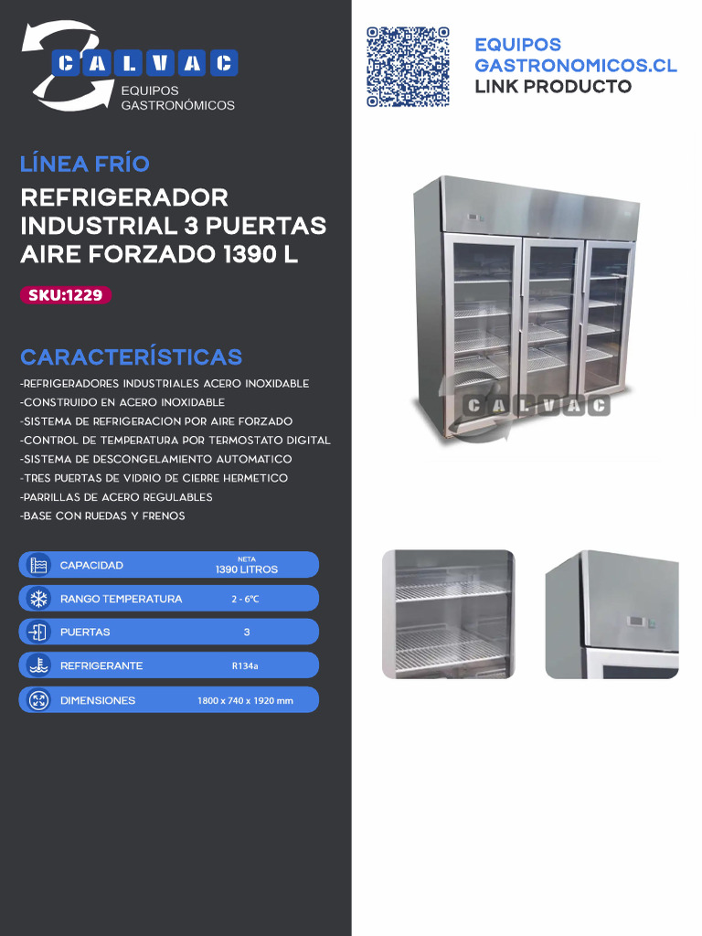 Refri Gerador I Ndustri Al 3 Puertas Ai Re Forzado 1390 L: Lí Nea Frí o | PDF