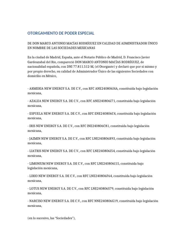 Otorgamiento de Poder Especial | PDF | Gobierno