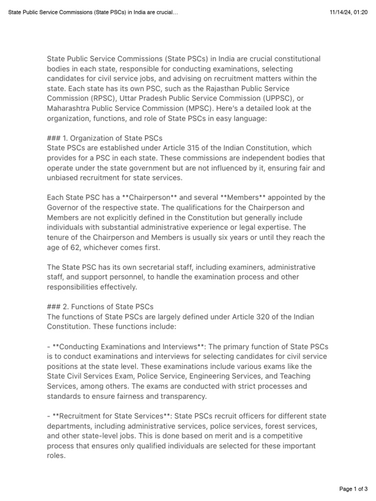 State Public Service Commissions (State PSCS) in India Are Crucial | PDF | Civil Service ...
