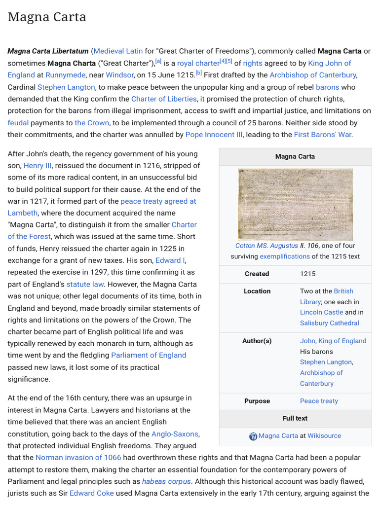 MagnaCarta Wikipedia 1737898411776 | PDF | Magna Carta