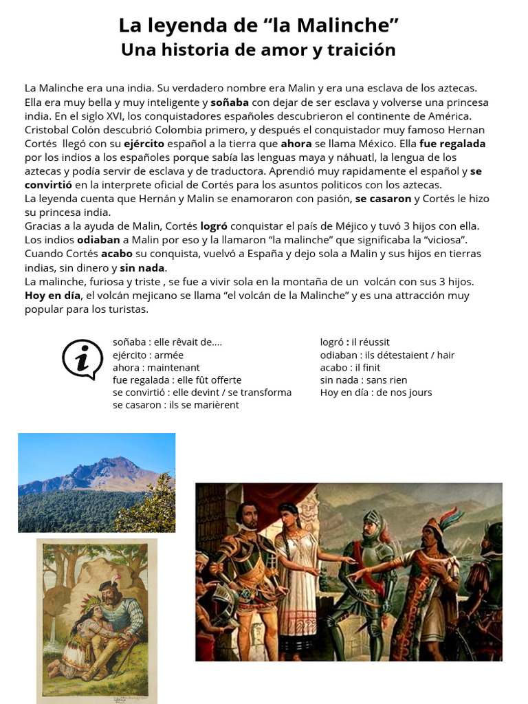 La Leyenda de "La Malinche" Una Historia de Amor y Traición | PDF