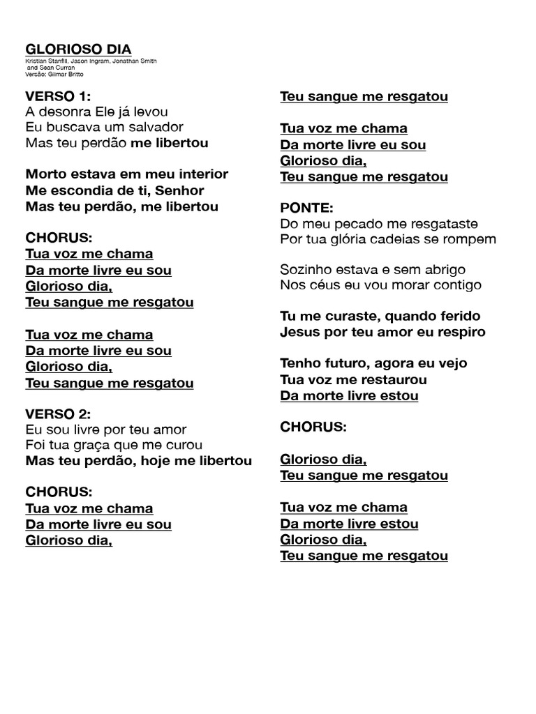 Glorioso Dia (Português) - Letra (Oficial) | PDF