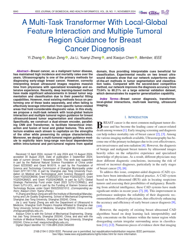 A Multi-Task Transformer With Local-Global Feature Interaction and Multiple Tumoral Region ...