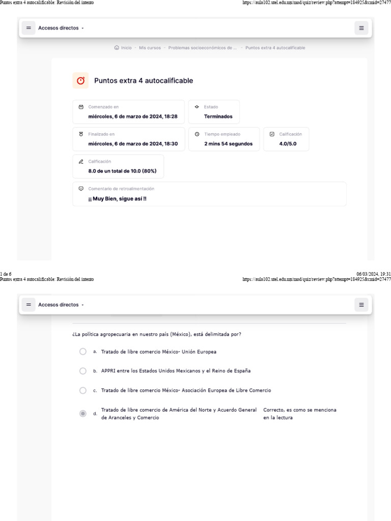 Puntos Extra 4 Autocalificable Revisión Del Intento-1 | PDF | Tratado de Libre Comercio ...