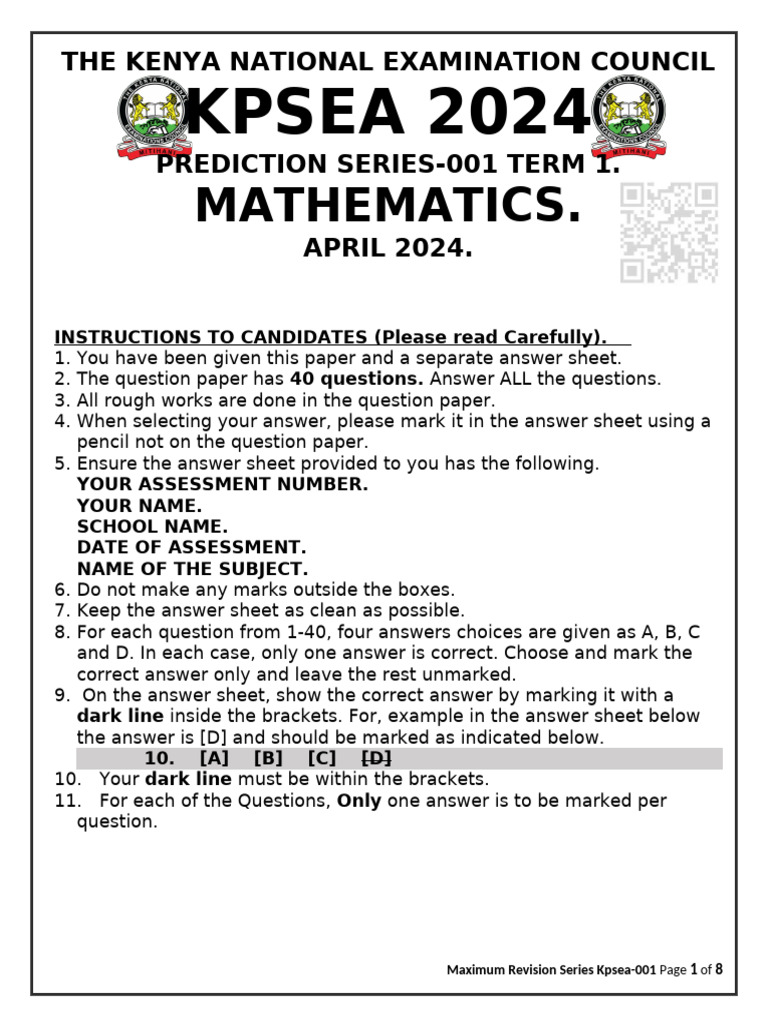 Kpsea Pred S001-Mathematics. | PDF | Length | Kilogram