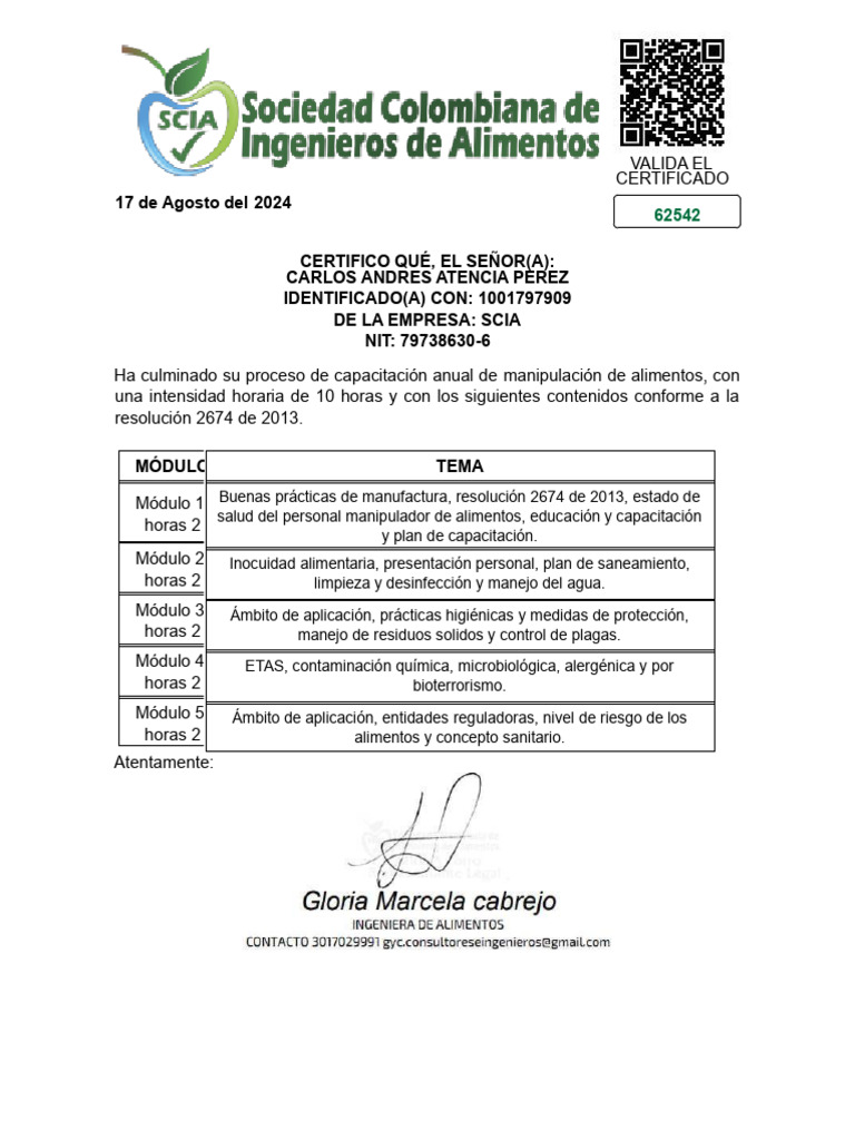 Certificado Prueba | PDF | Alimentos | Seguridad alimenticia