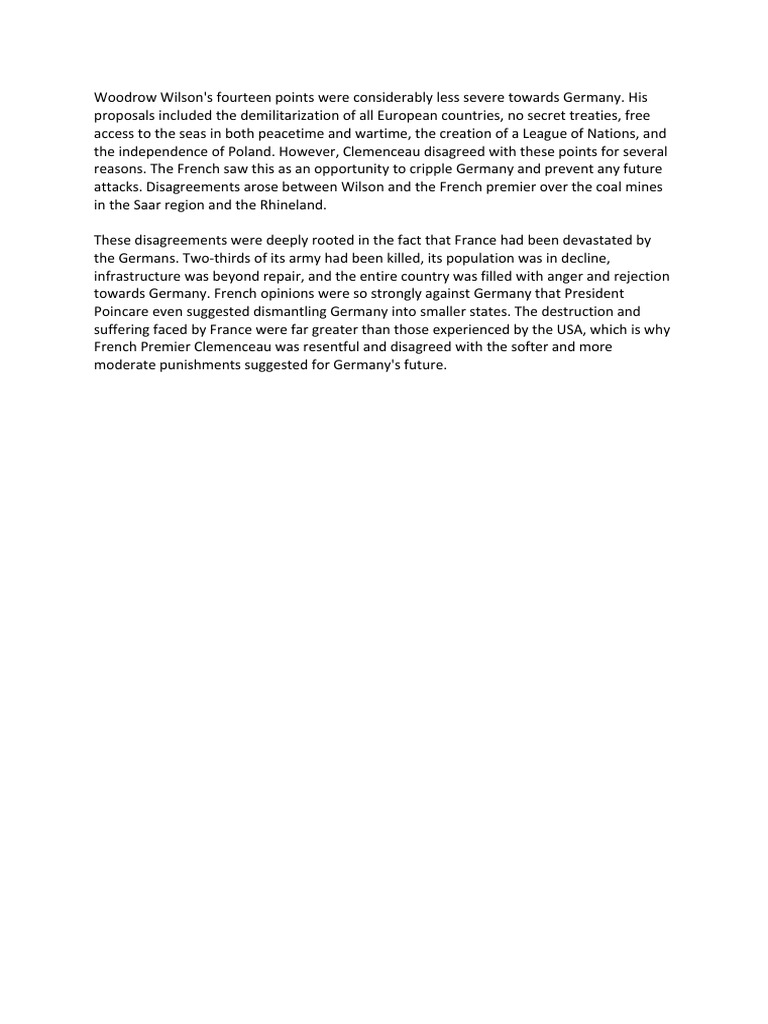 Wilson's 14 Points vs. Clemenceau's Views | PDF