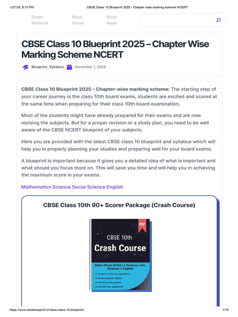 CBSE Class 10 Blueprint 2025 - Chapter Wise Marking Scheme NCERT | PDF ...