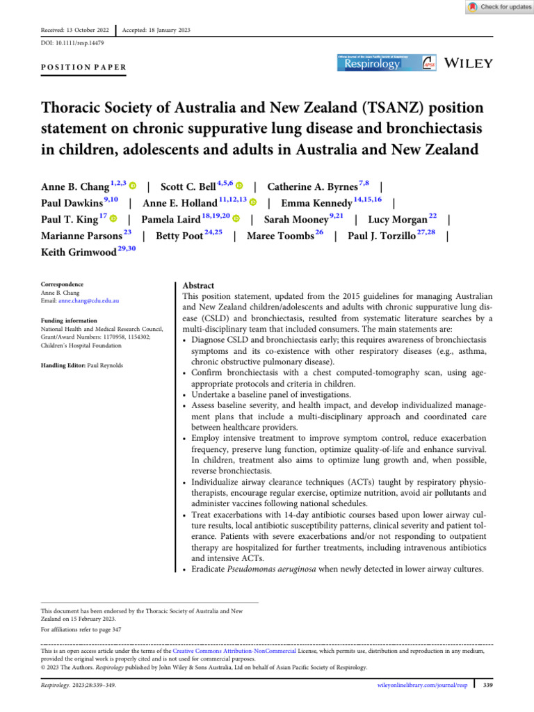 TSANZ Position on Bronchiectasis Management | PDF | Cough | Asthma