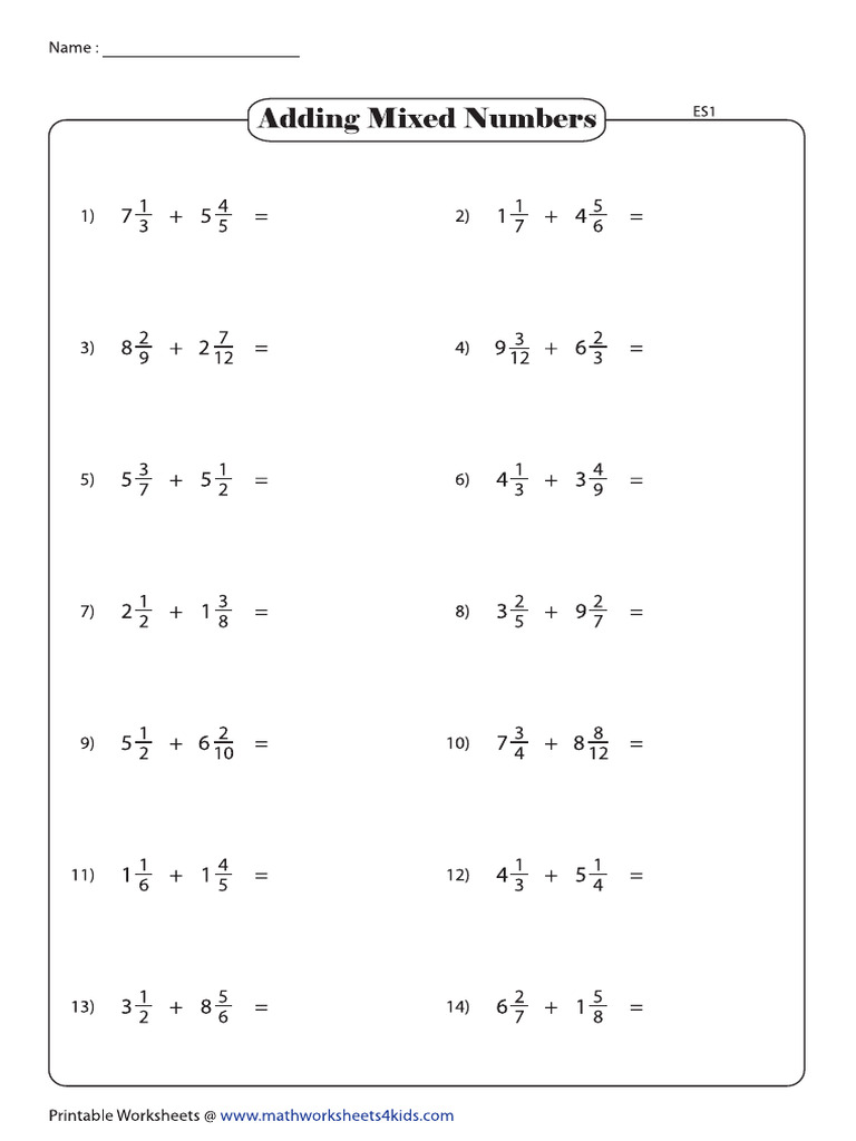 Adding Mixed Numbers | PDF