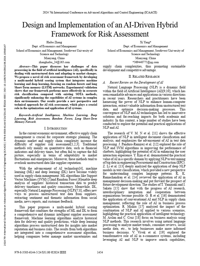 Zhang & Yang, 2024, Design and Implementation of An AI-Driven Hybrid Framework For Risk ...