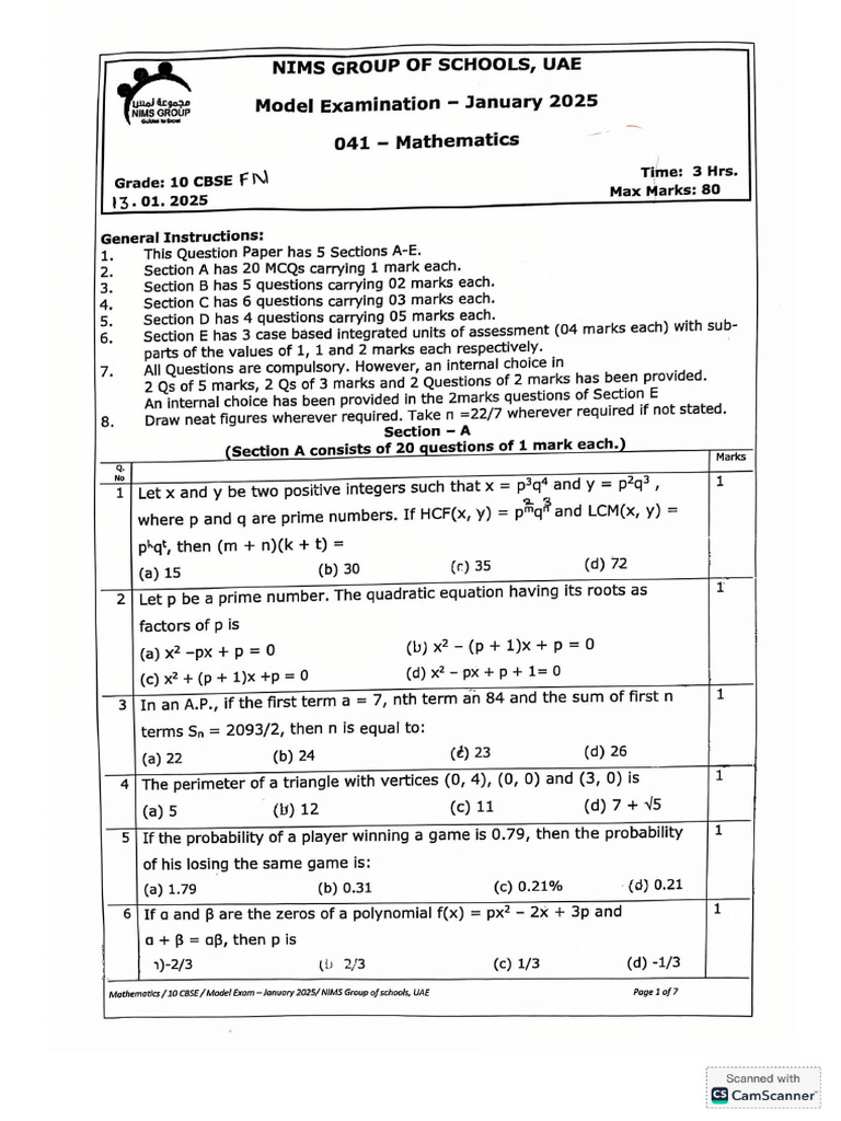 Maths Model QP | PDF