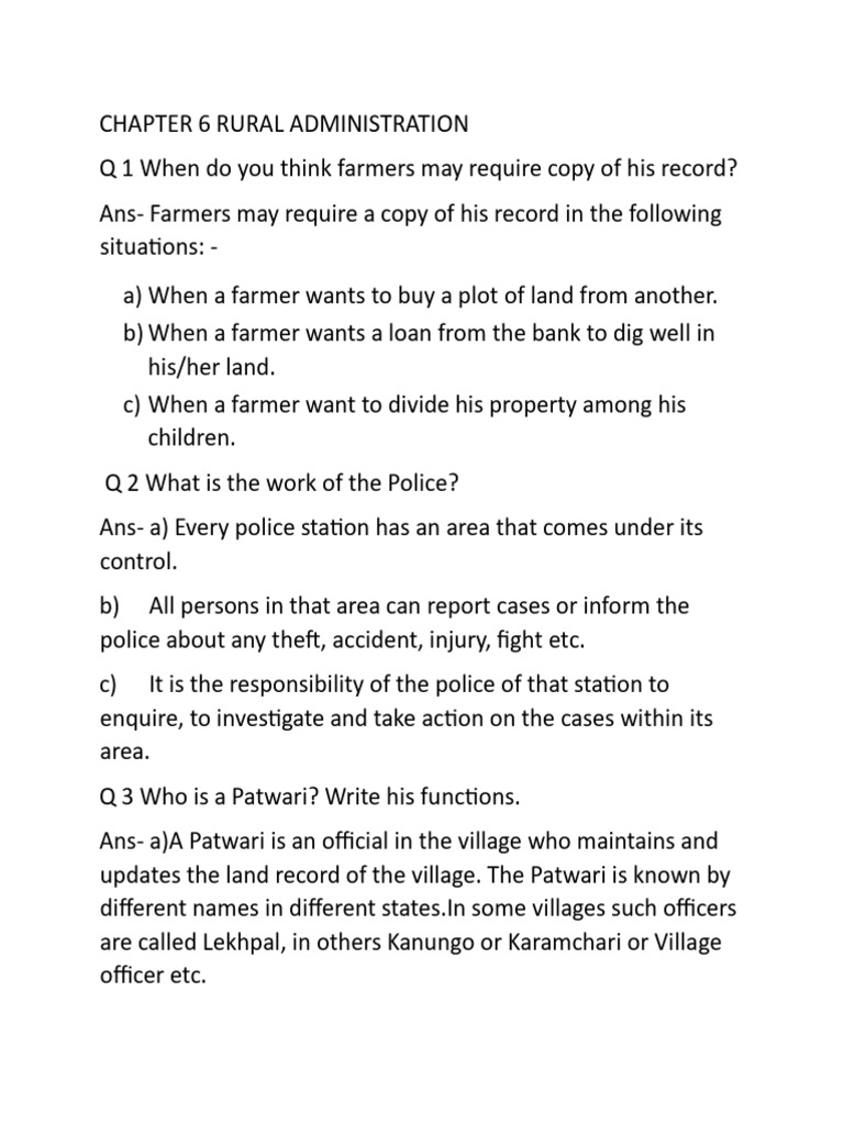 SST Civics Ch-5 Rural Administration | PDF