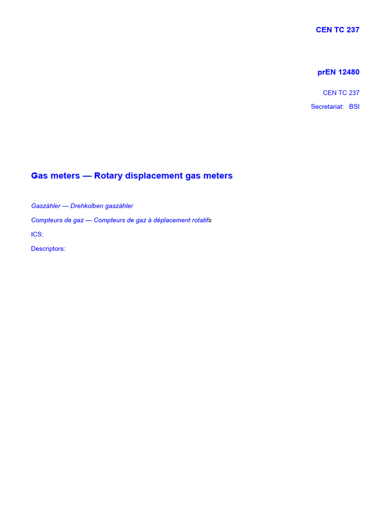 EN 12480: Rotary Gas Meter Standards | PDF | Leak | Flow Measurement