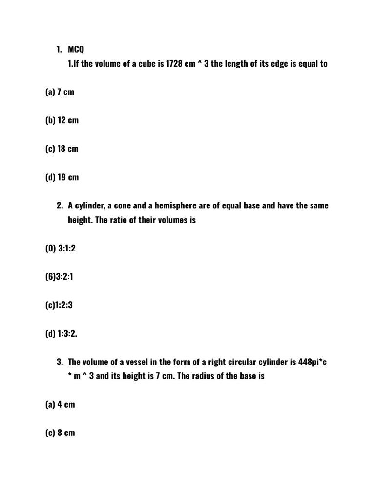 Geometry MCQs for Students | PDF | Sphere | Classical Geometry