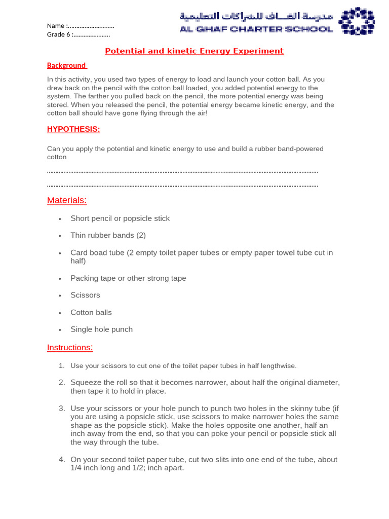 Kinetic and Potential Energy Experiment | PDF