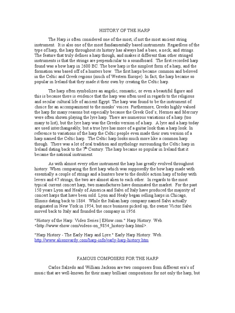 History of The Harp | PDF | Orchestras | Musical Instruments