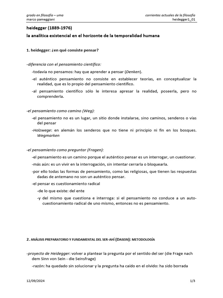 1 Texto sobre Heidegger I | PDF | Existencia | Martin Heidegger 1 Texto sobre Heidegger I | PDF | Existencia | Martin Heidegger