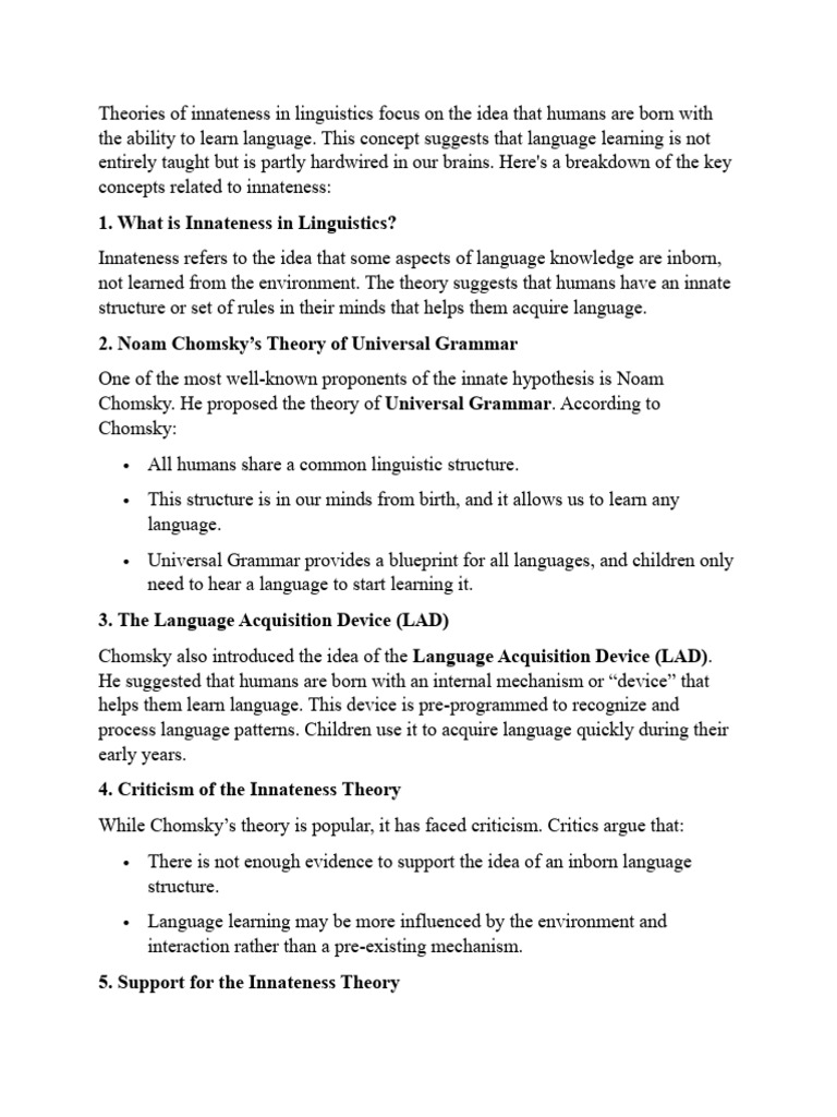 Innateness Theory | PDF | Language Acquisition | Learning