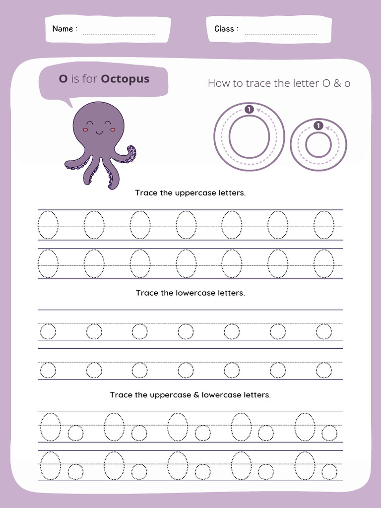 Purple Tracing Letter O for Octopus Worksheet | PDF