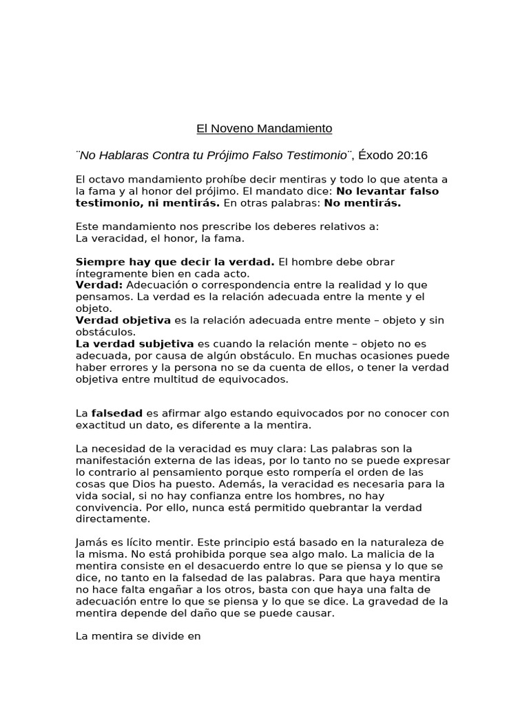 El Octavo Mandamiento | PDF | Mentira | Verdad