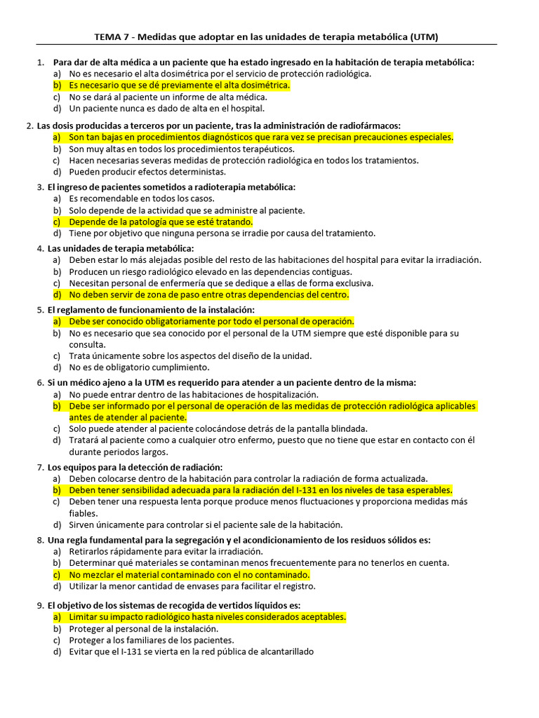 CUESTIONARIO T7 RF (1) | PDF | Hospital | Radiación
