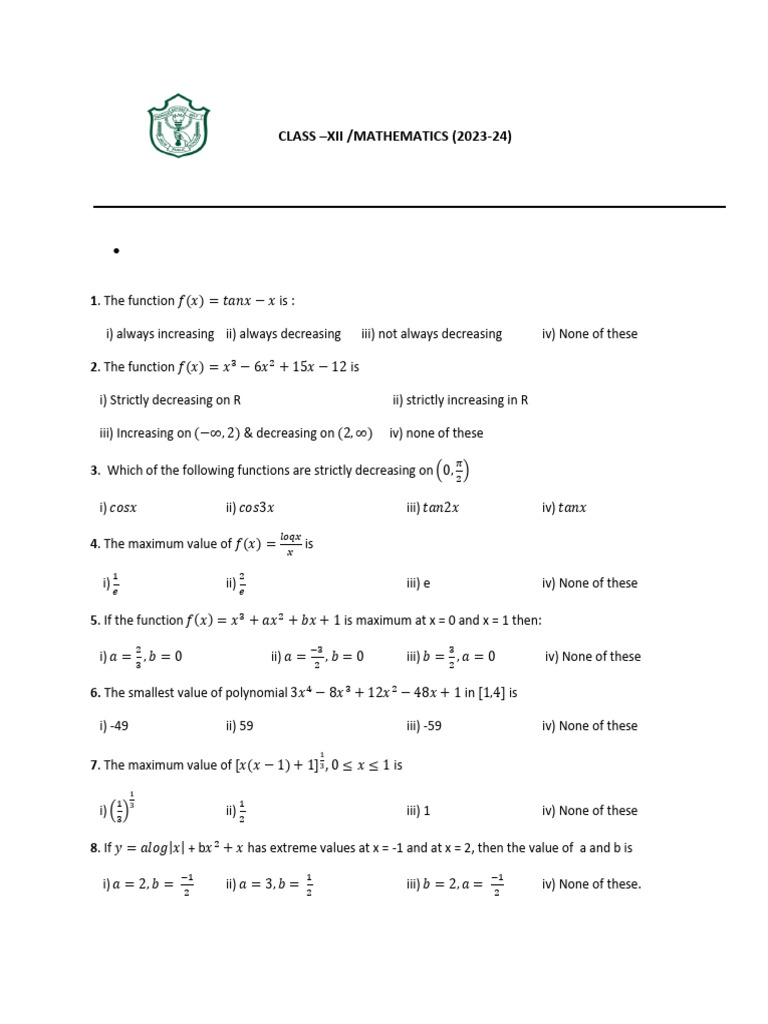 Derivatives Applications Assignment 2023-24 | PDF | Area | Mathematical ...