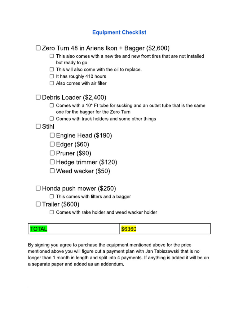 Equepment Contract | PDF