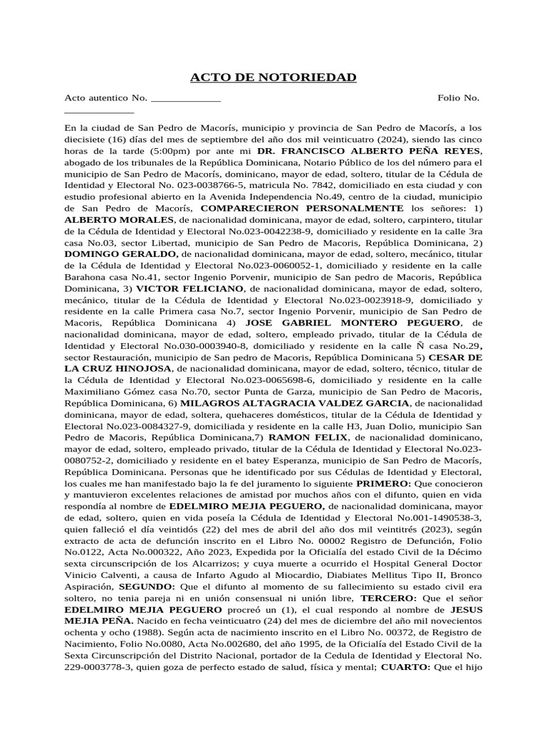 Acto Notarial Edelmiro | PDF | República Dominicana | Ley común