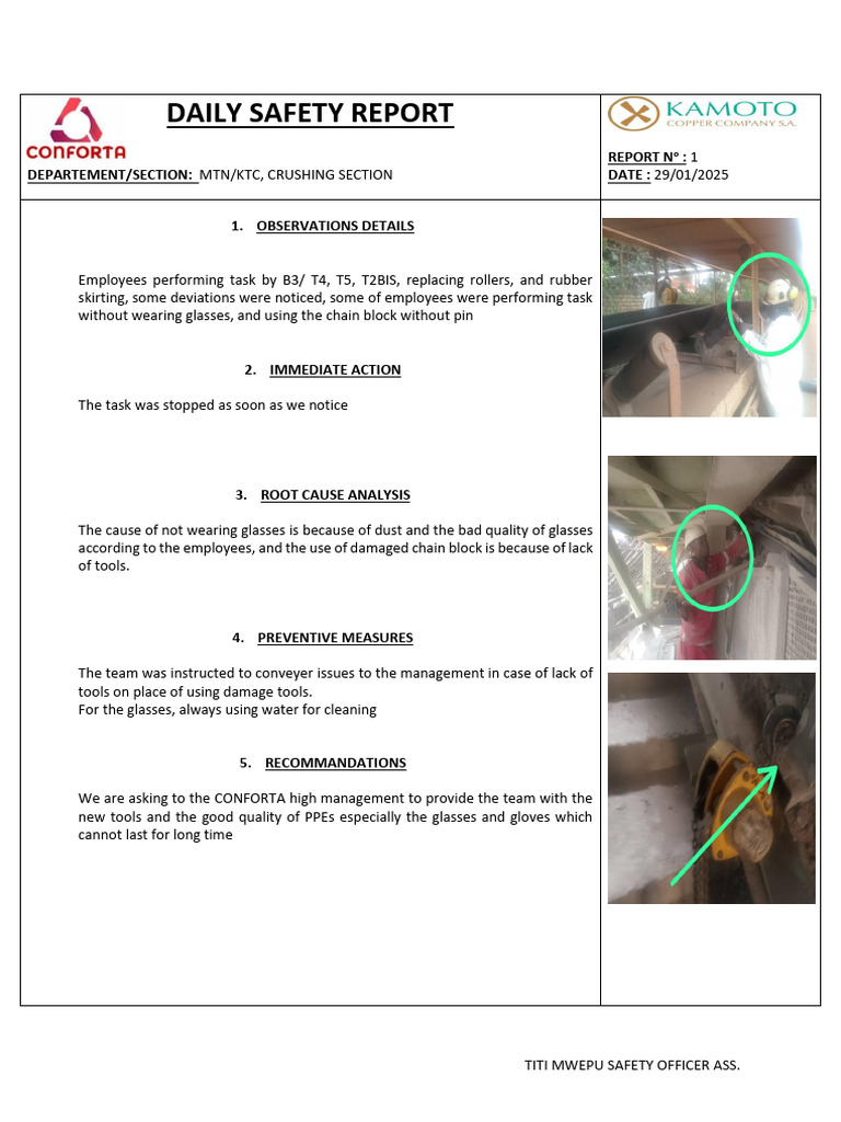 Daily Safety Report: MTN/KTC Crushing Section | PDF