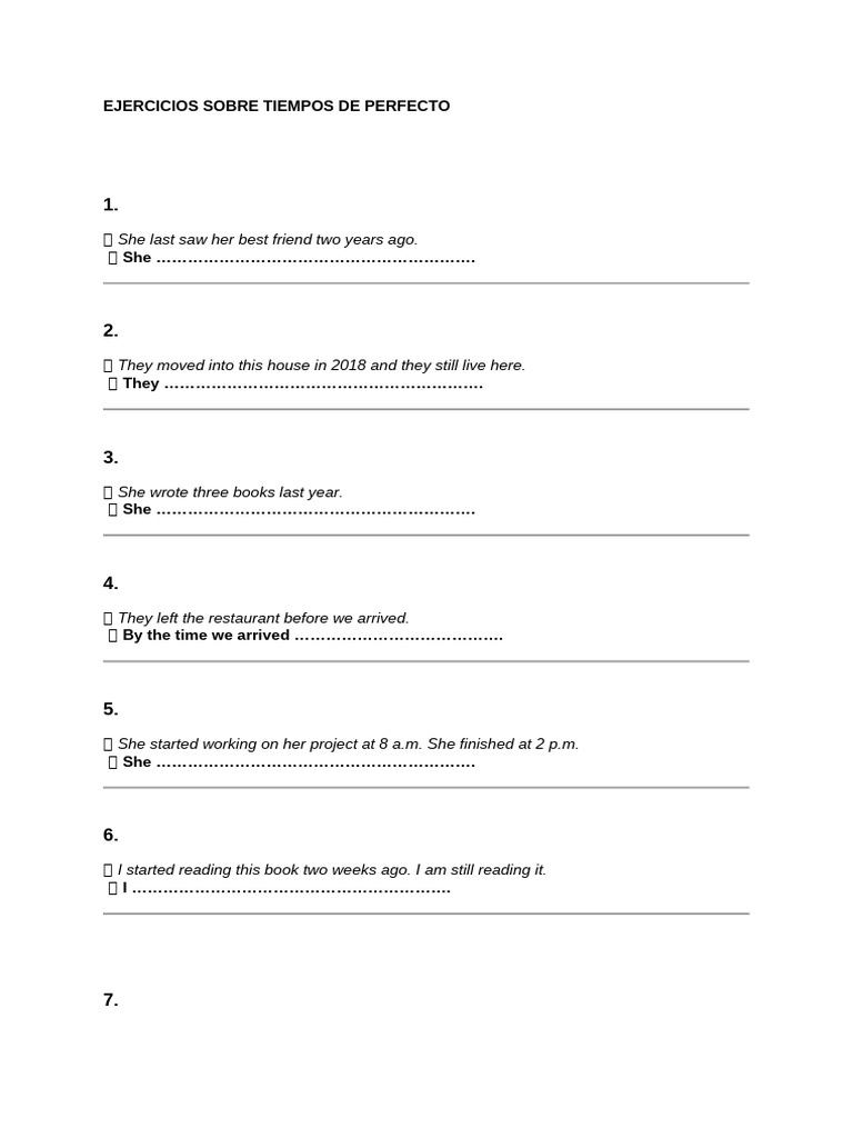 Ejercicios de Tiempos Perfectos | PDF