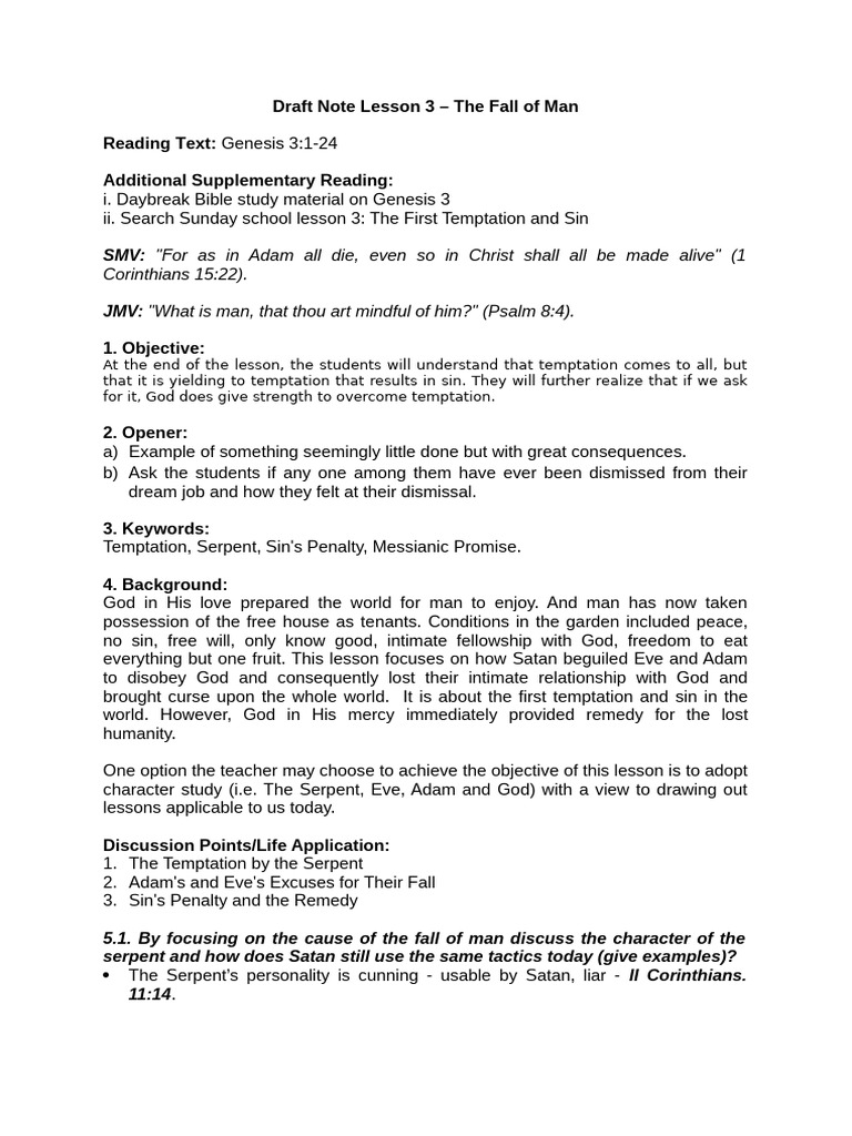 Draft Note Lesson 3 | PDF | Satan | Eve