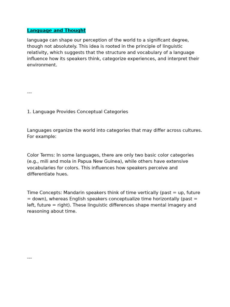 Notes On Language and Thought | PDF | Grammatical Gender | Thought