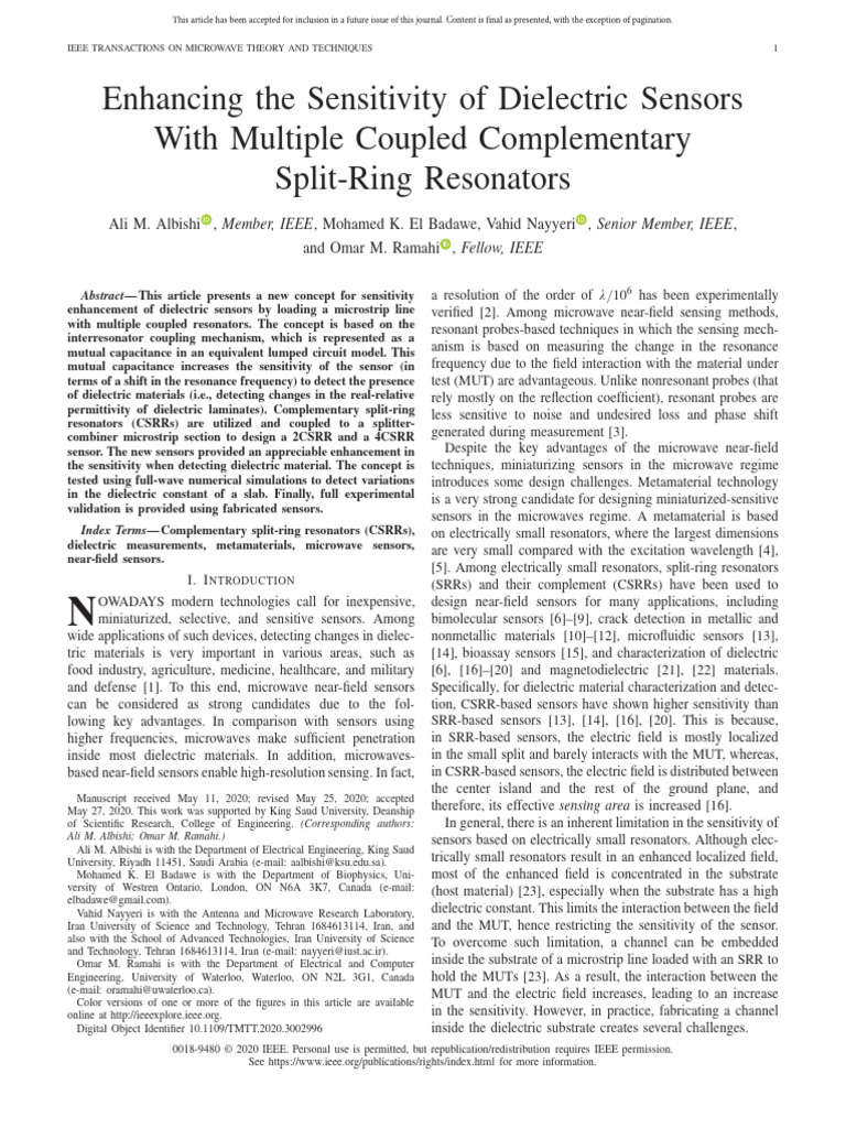 Enhancing The Sensitivity of Dielectric Sensors With Multiple Coupled Complementary Split-Ring ...