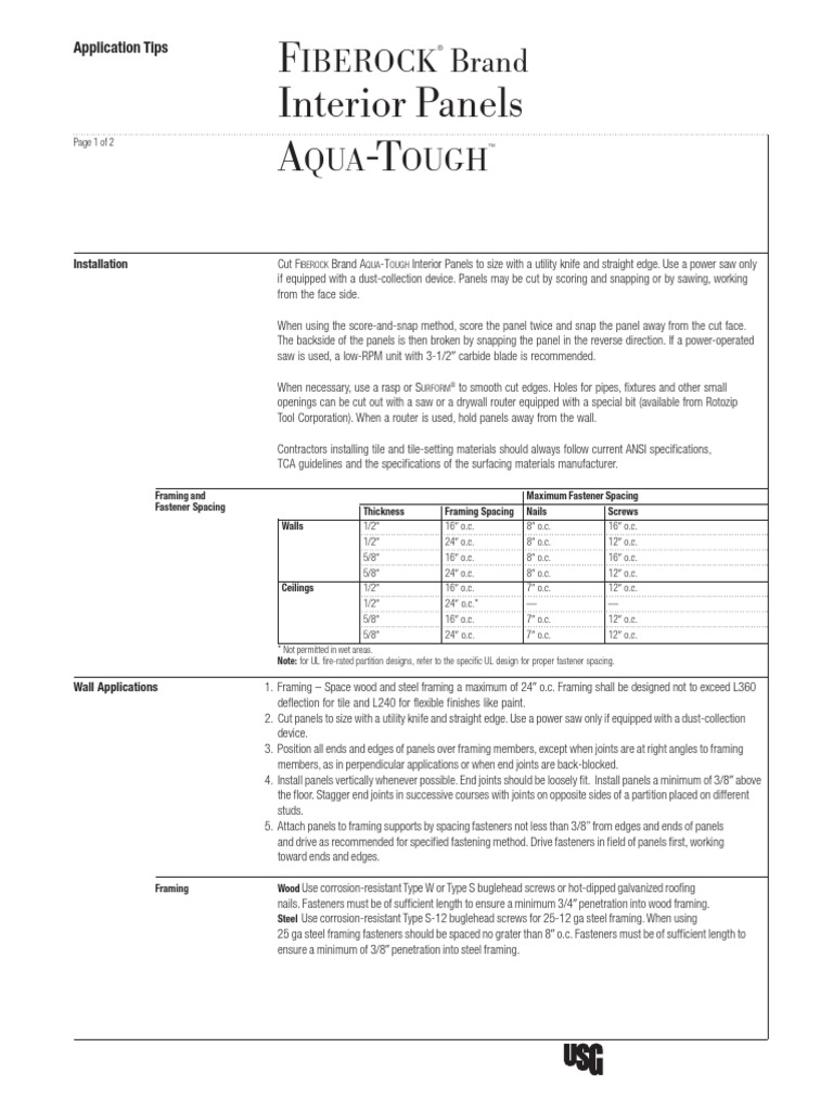 FIBEROCK AQUA-TOUGH Installation Guide | PDF | Framing (Construction ...