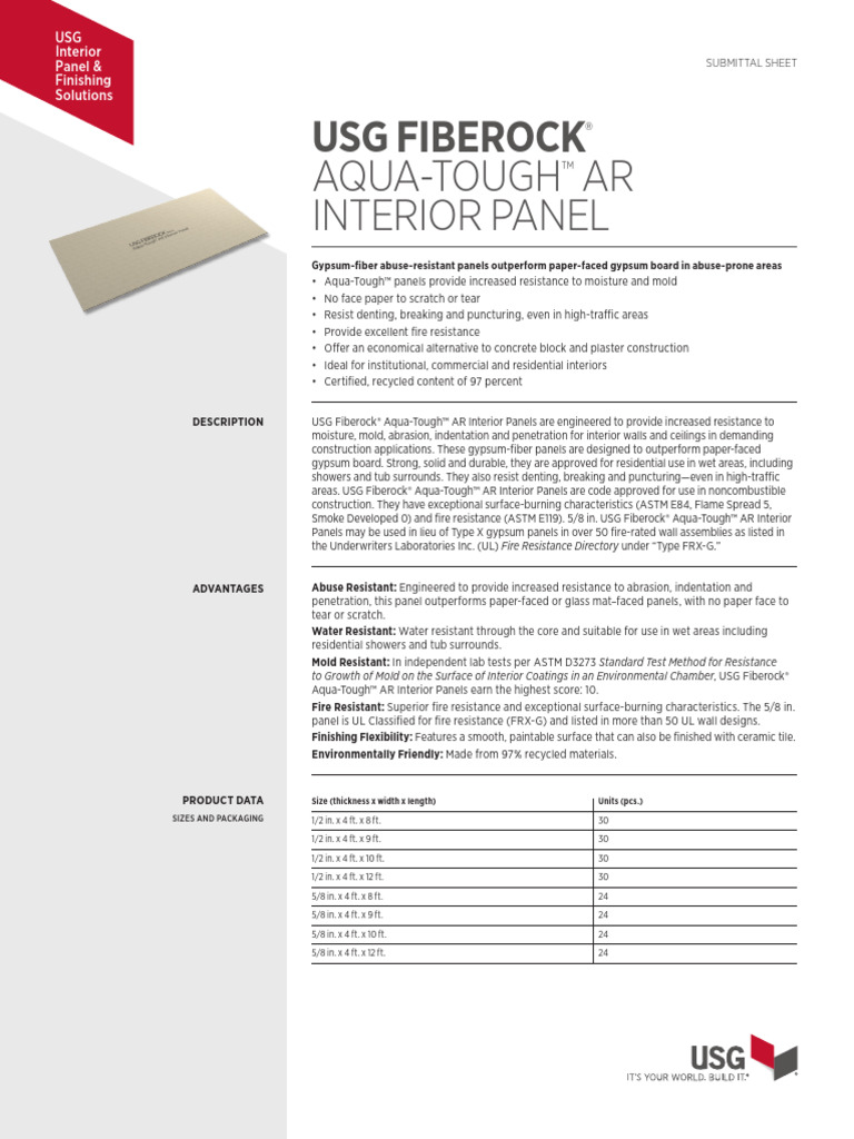 USG Fiberock Aqua-Tough Panel Overview | PDF | Drywall | Plaster