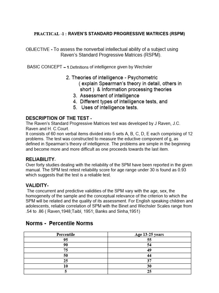 RSPM - Manual and Report Format | PDF | Extraversion And Introversion | Intelligence Quotient