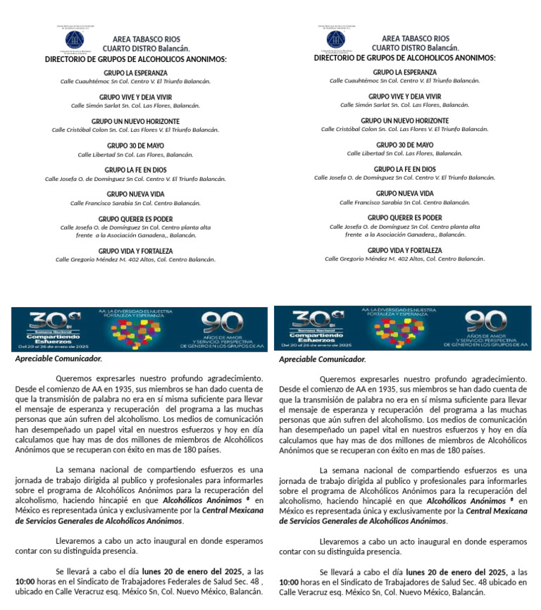 invitacion Comunicacion | PDF | alcoholicos anonimos