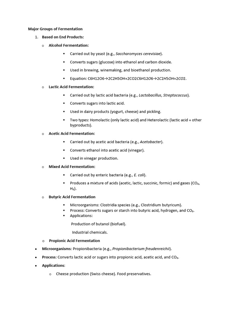 Major Groups and Range of Fermentation | PDF | Fermentation | Yeast