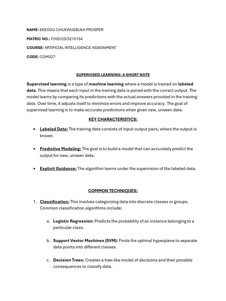 Supervised Learning in AI Explained | PDF | Support Vector Machine ...