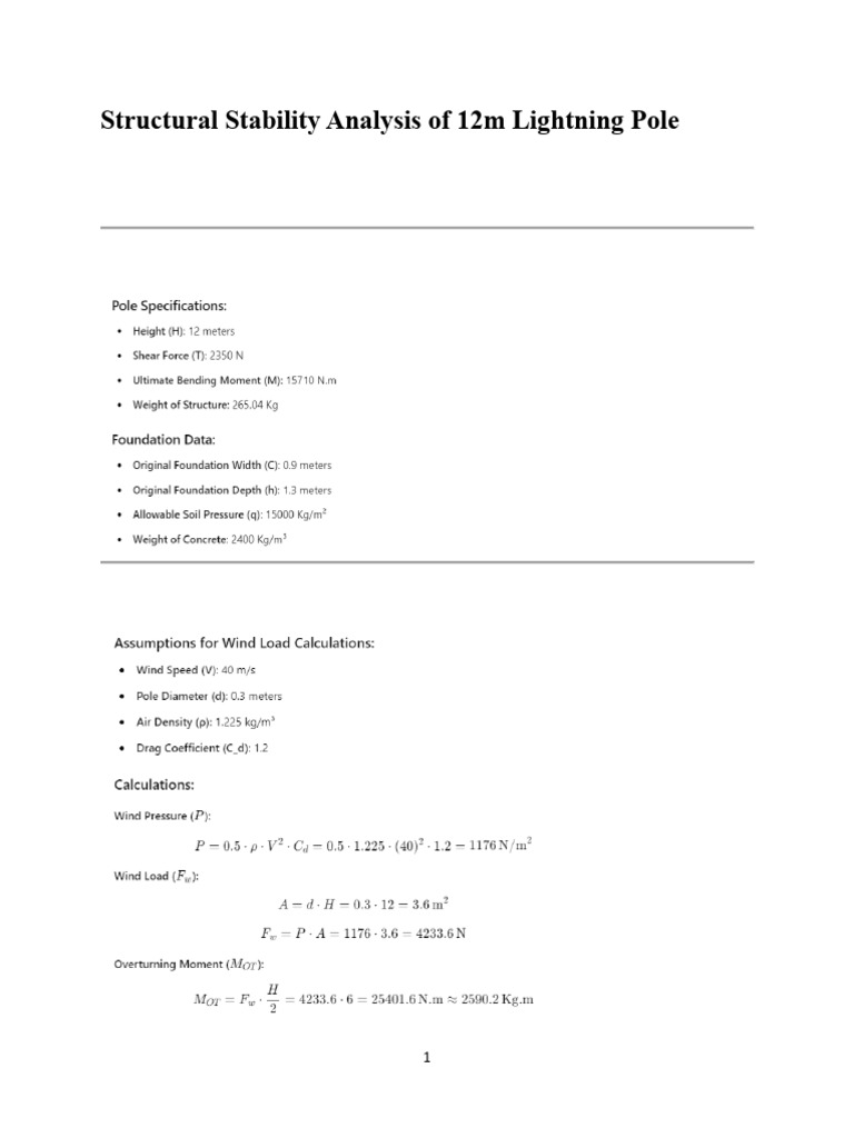 Structural Stability Analysis of 12m Lightning Pole | PDF